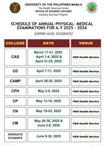 Annual Physical-Medical Examination for AY 2025-2026 Schedule | UPM OSA